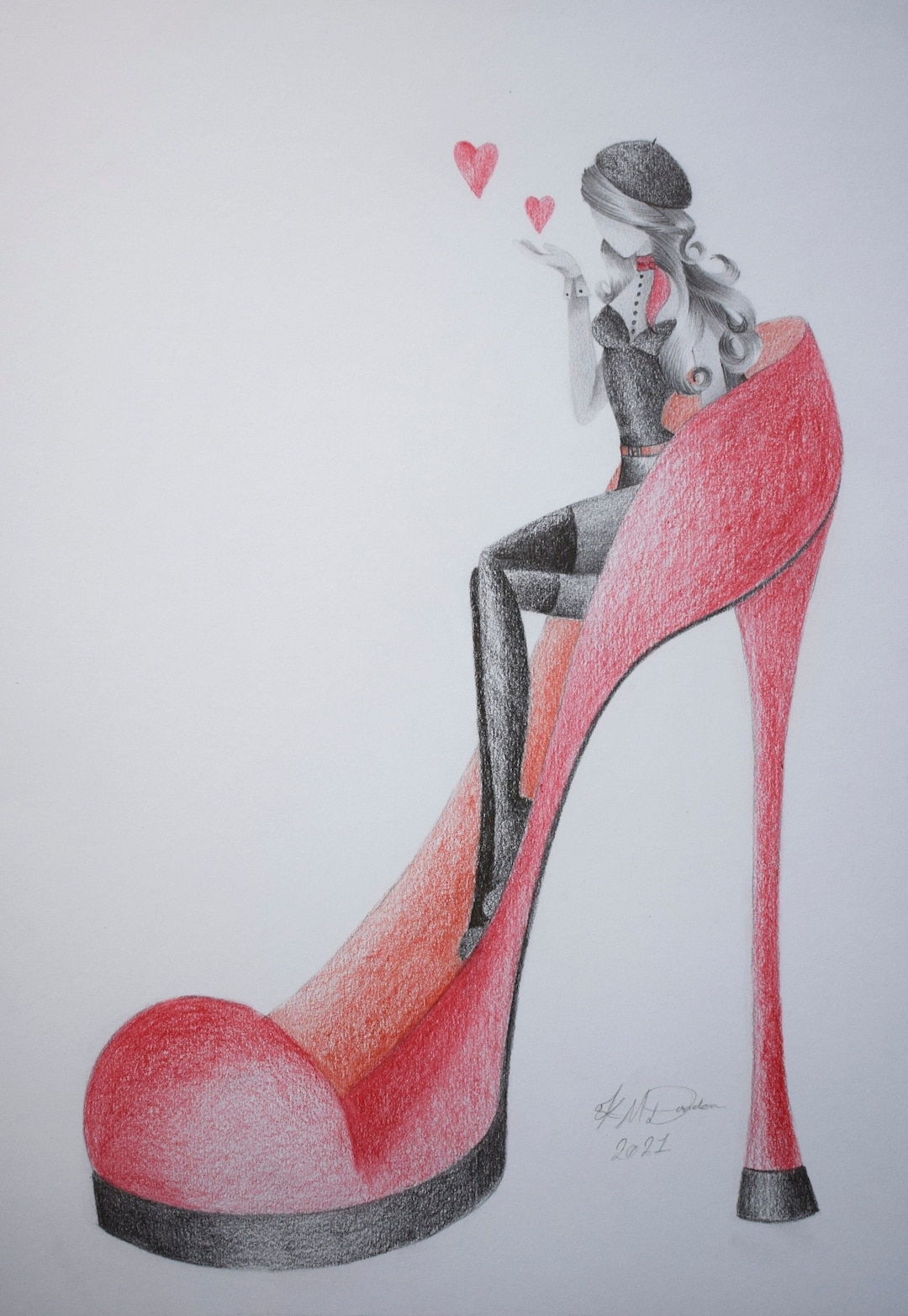 Fashion Victim, Diva in Stiletto, Pencil Drawing, 16x11 Mounted - Etsy