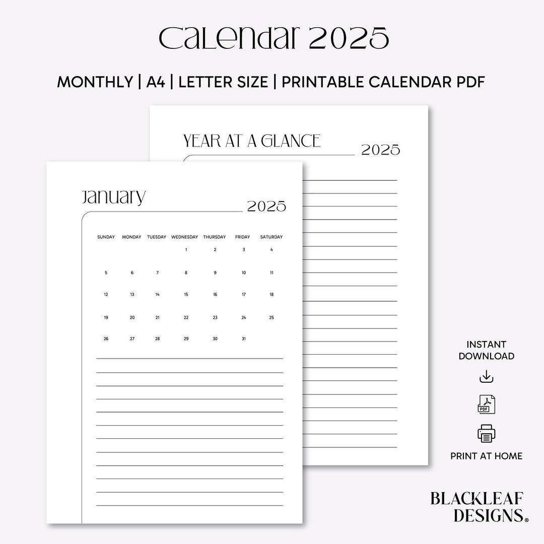 2025 Calendar Monthly A4 and Letter Size Portrait Vertical Printable ...