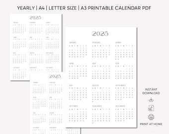 2025 Calendar Yearly A4, A3 and Letter Size Landscape Vertical ...