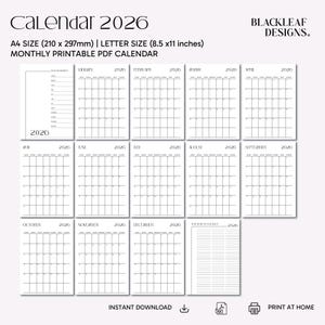 2026 Monthly Calendar: A4, Letter, A3 Printable (digital Download) - Etsy