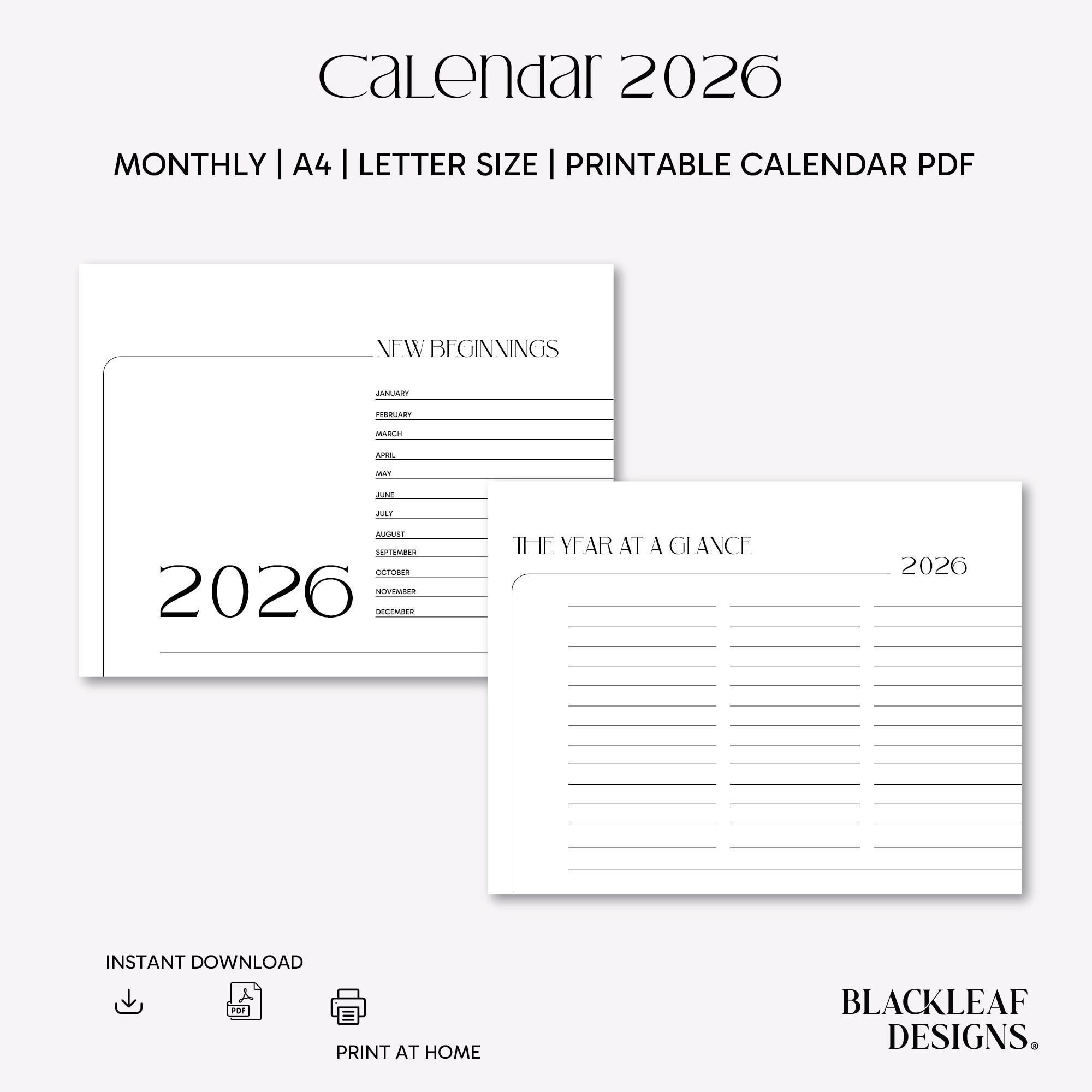 2026 Calendar Printable – A4 & Letter Size Monthly Planner PDF ...