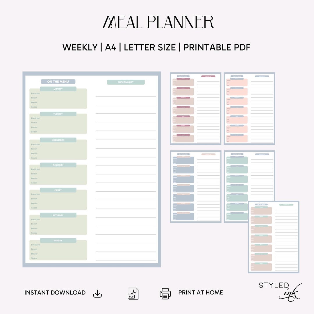 Weekly Meal Planner: Digital Download, Grocery List (PDF, Goodnotes ...