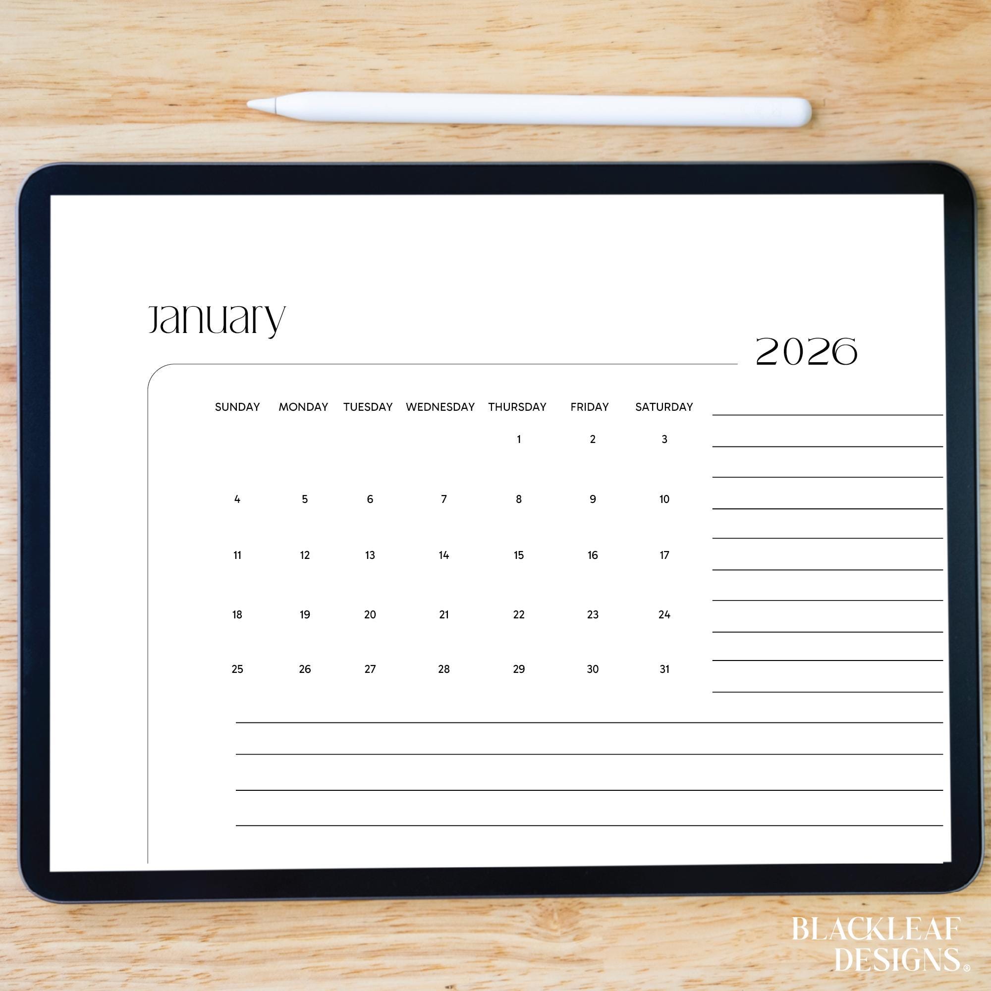 2026 Calendar Printable – A4 & Letter Size Monthly Planner PDF ...
