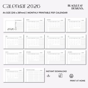 2026 Calendar Printable – A4 & Letter Size Monthly Planner PDF ...