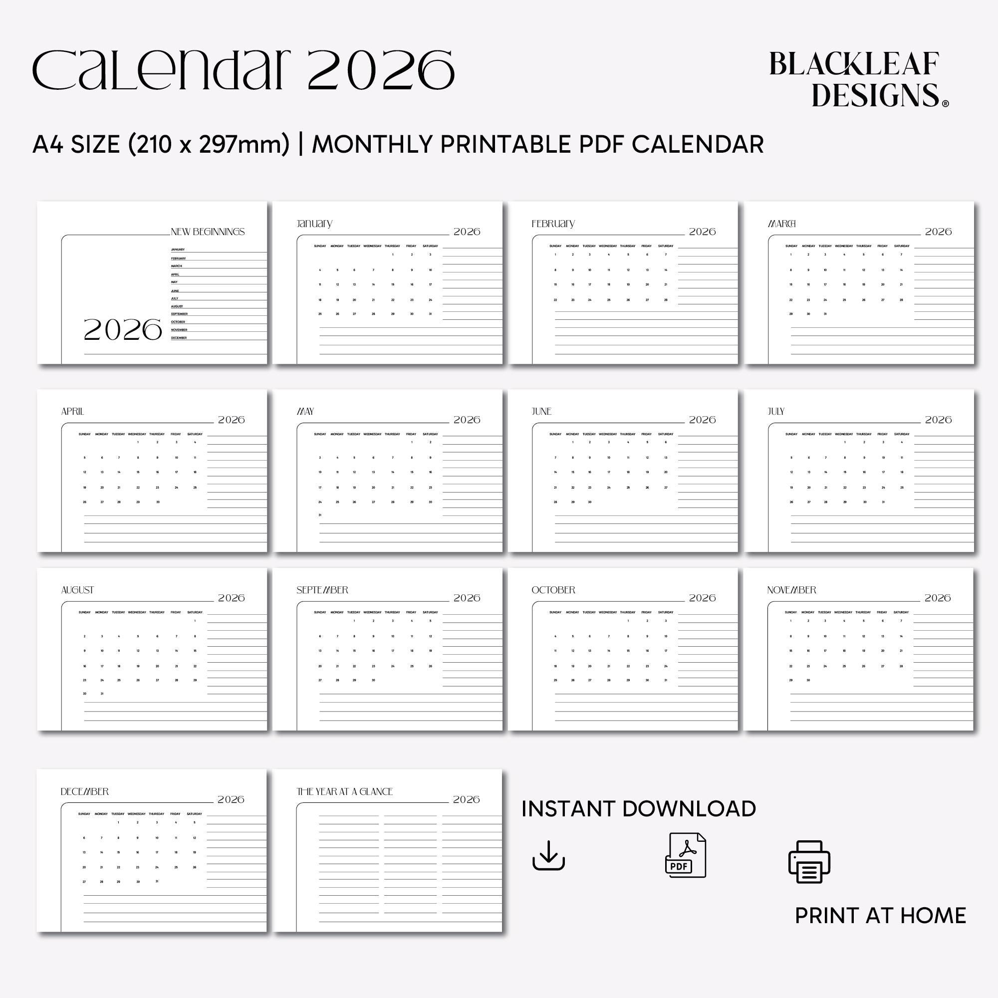 2026 Calendar Printable – A4 & Letter Size Monthly Planner PDF ...