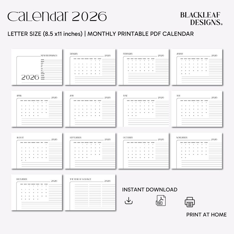 2026 Calendar Printable – A4 & Letter Size Monthly Planner PDF ...
