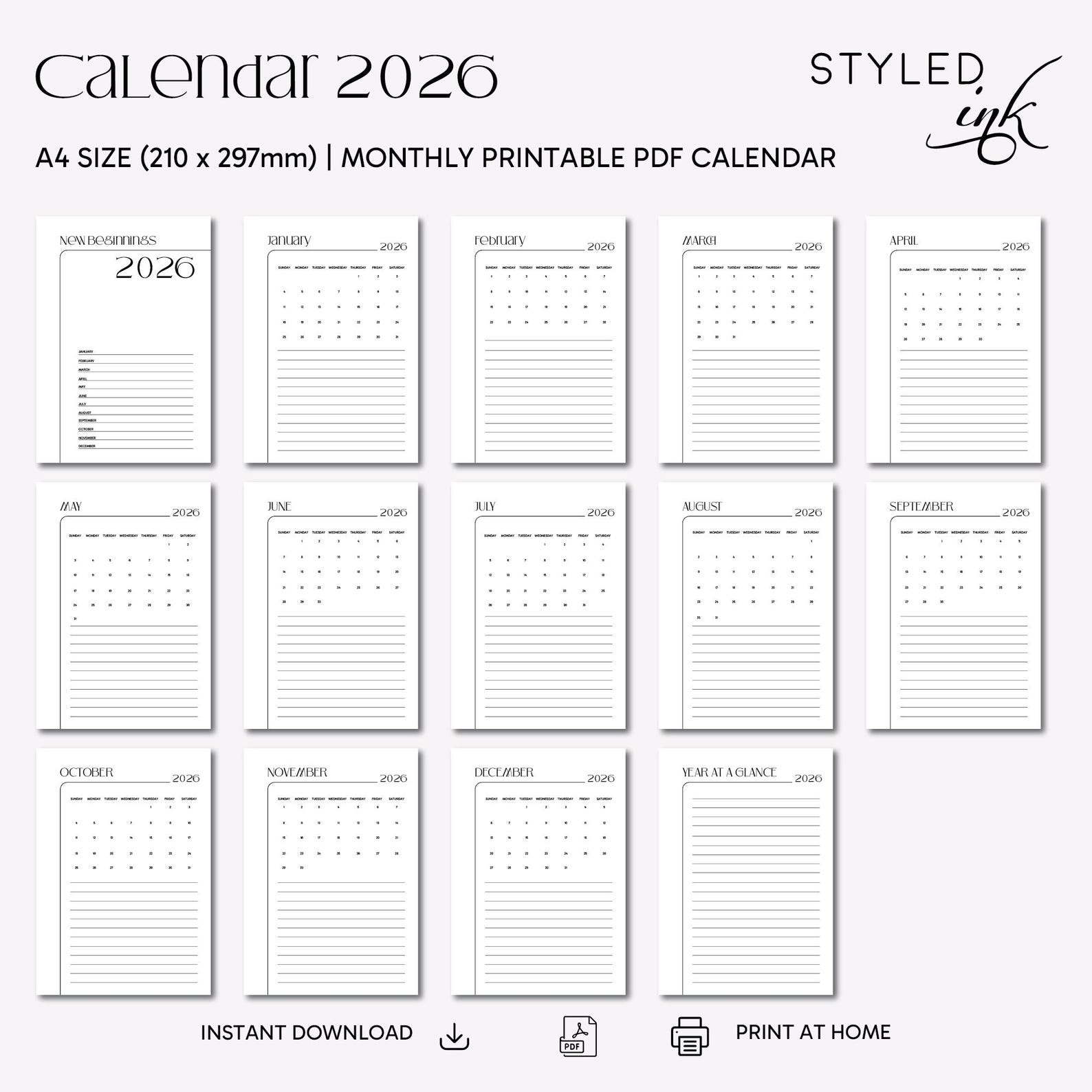 2026 Calendar Printable: Minimalist Monthly Planner (A4 & Letter Size ...