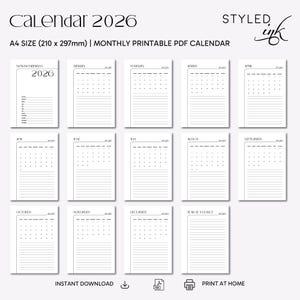 2026 Calendar Printable – A4 & Letter Size Monthly Planner PDF ...