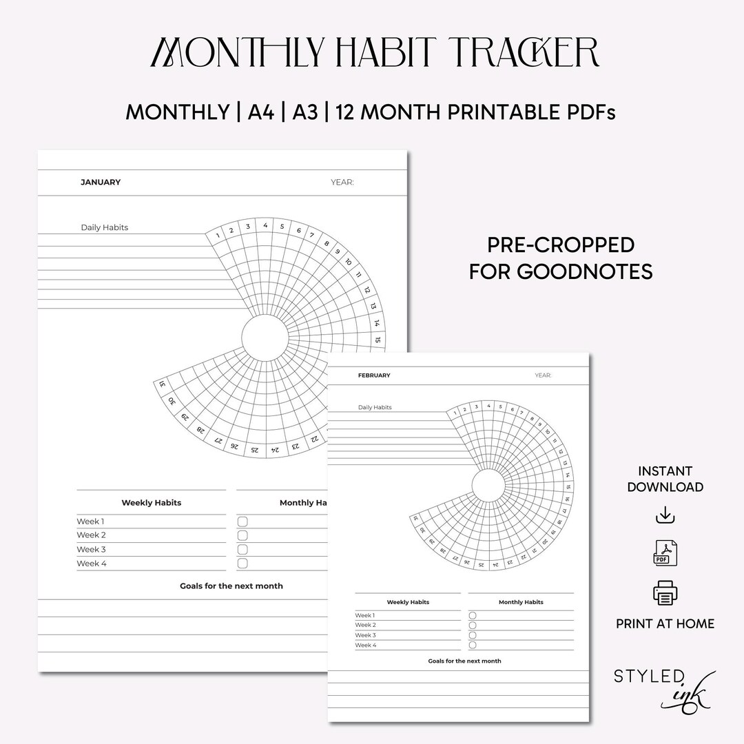 Monthly Habit Tracker Printable: A4 A3 Planner (digital Download) - Etsy