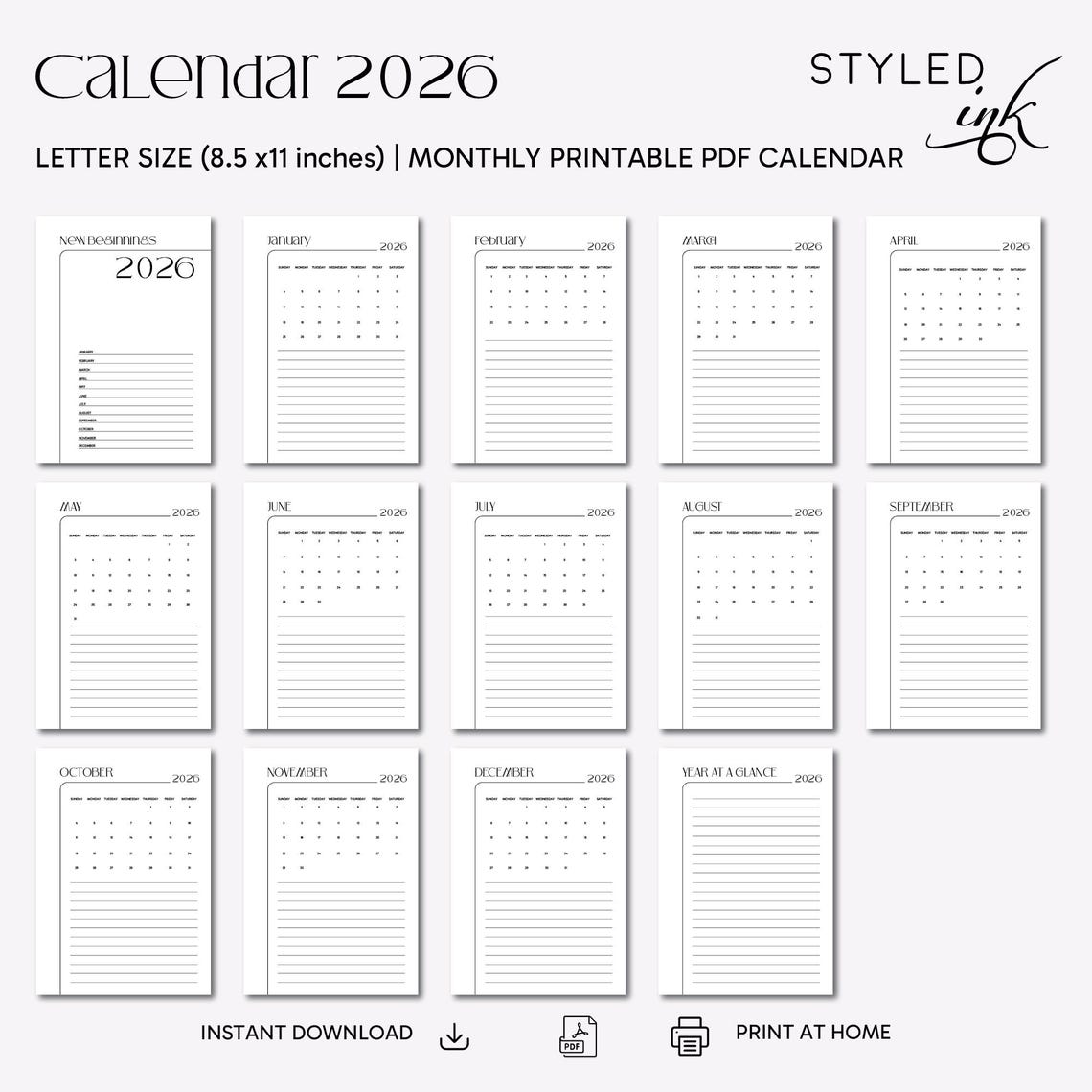 2026 Calendar Printable: Minimalist Monthly Planner (A4 & Letter Size ...