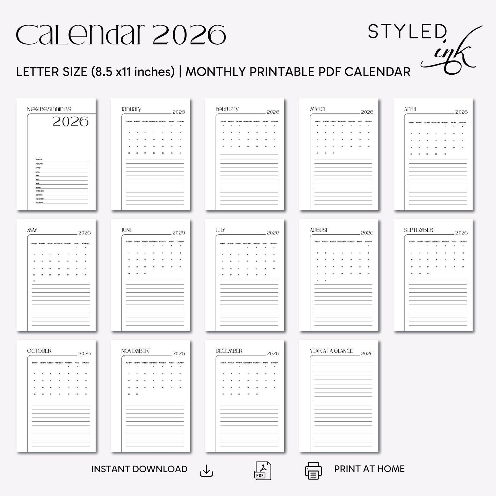 2026 Calendar Printable: Minimalist Monthly Planner (A4 & Letter Size ...