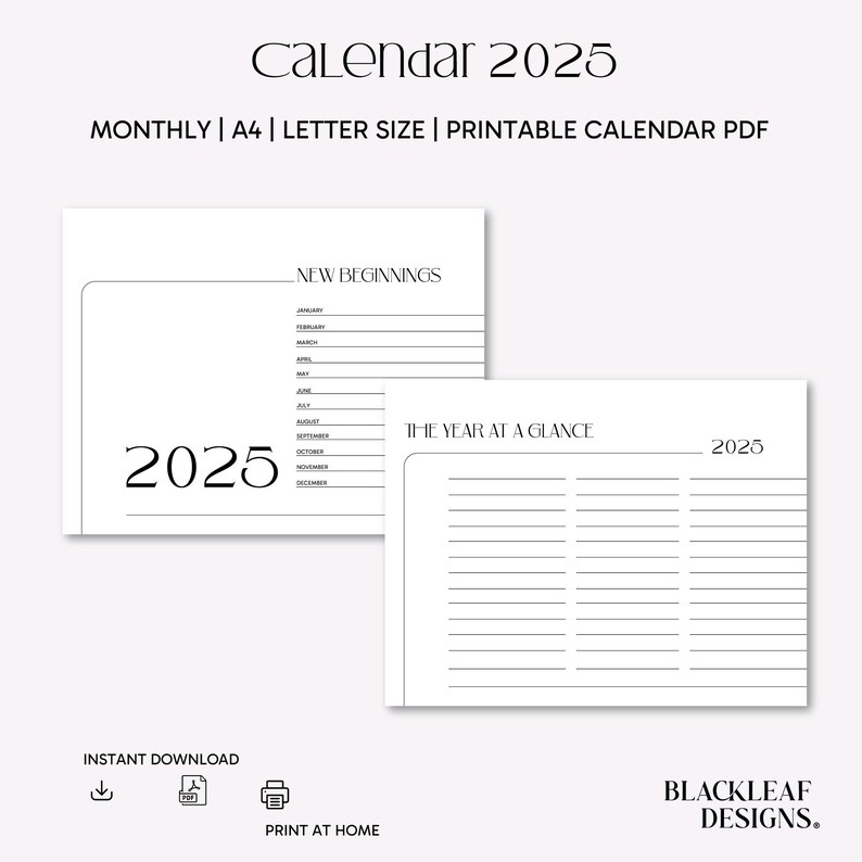2025 Monthly Calendar: A4 & Letter Size Printable With Notes (digital ...
