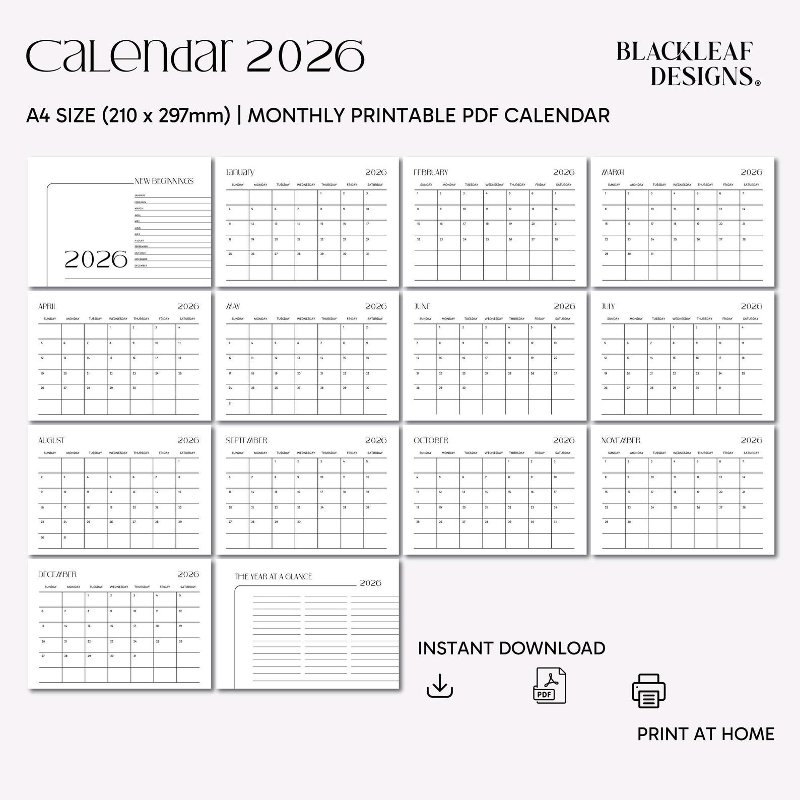 2026 Monthly Calendar: A4/letter Size Printable With Notes (digital ...