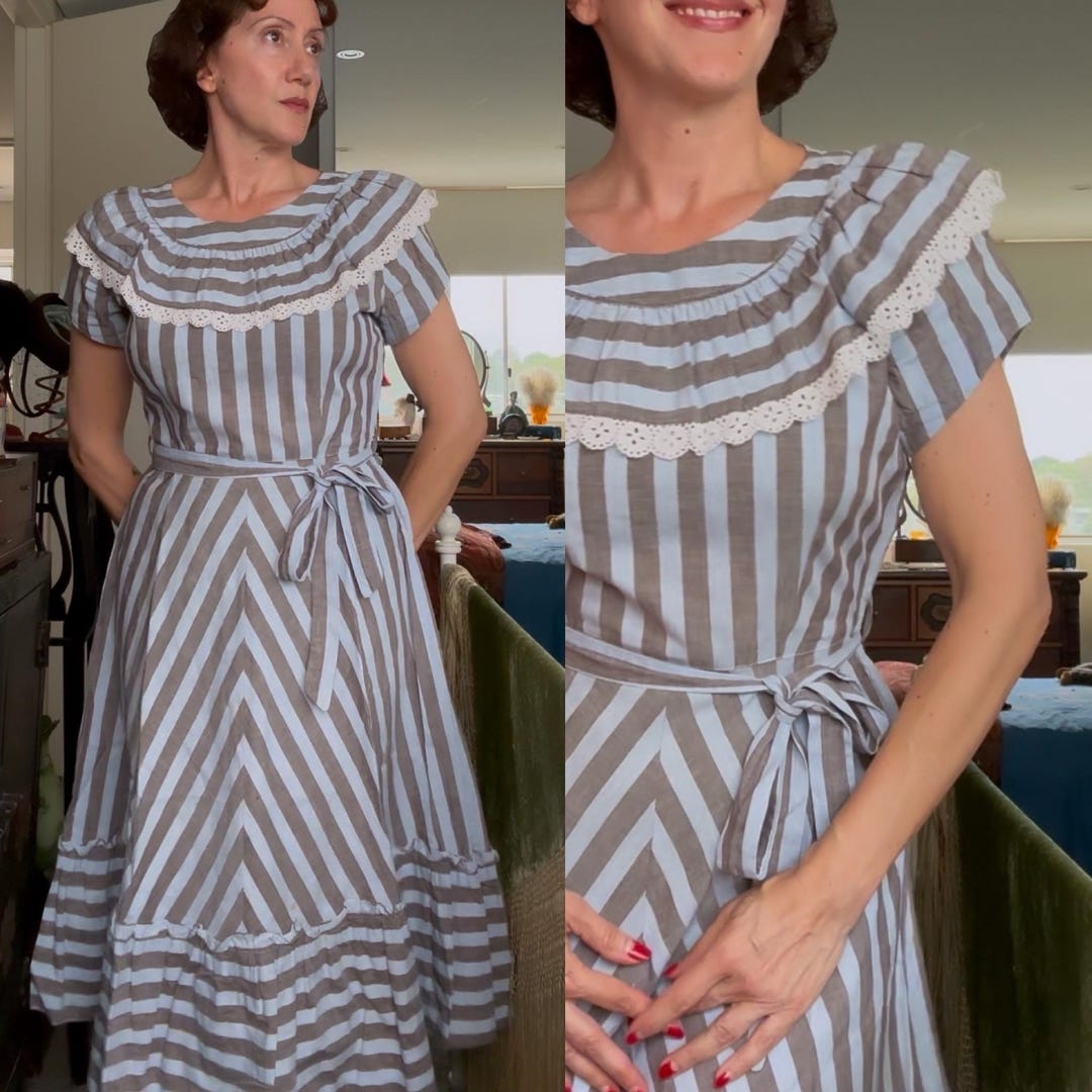 Vintage 1940s Chevron Stripes Western Style Cotton Dress/size M - Etsy