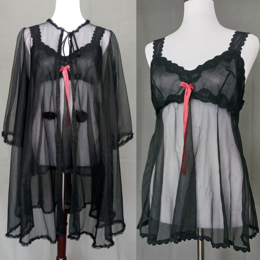 Vintage 50s/60s Sheer Black Peignoir and Babydoll Set/vintage - Etsy