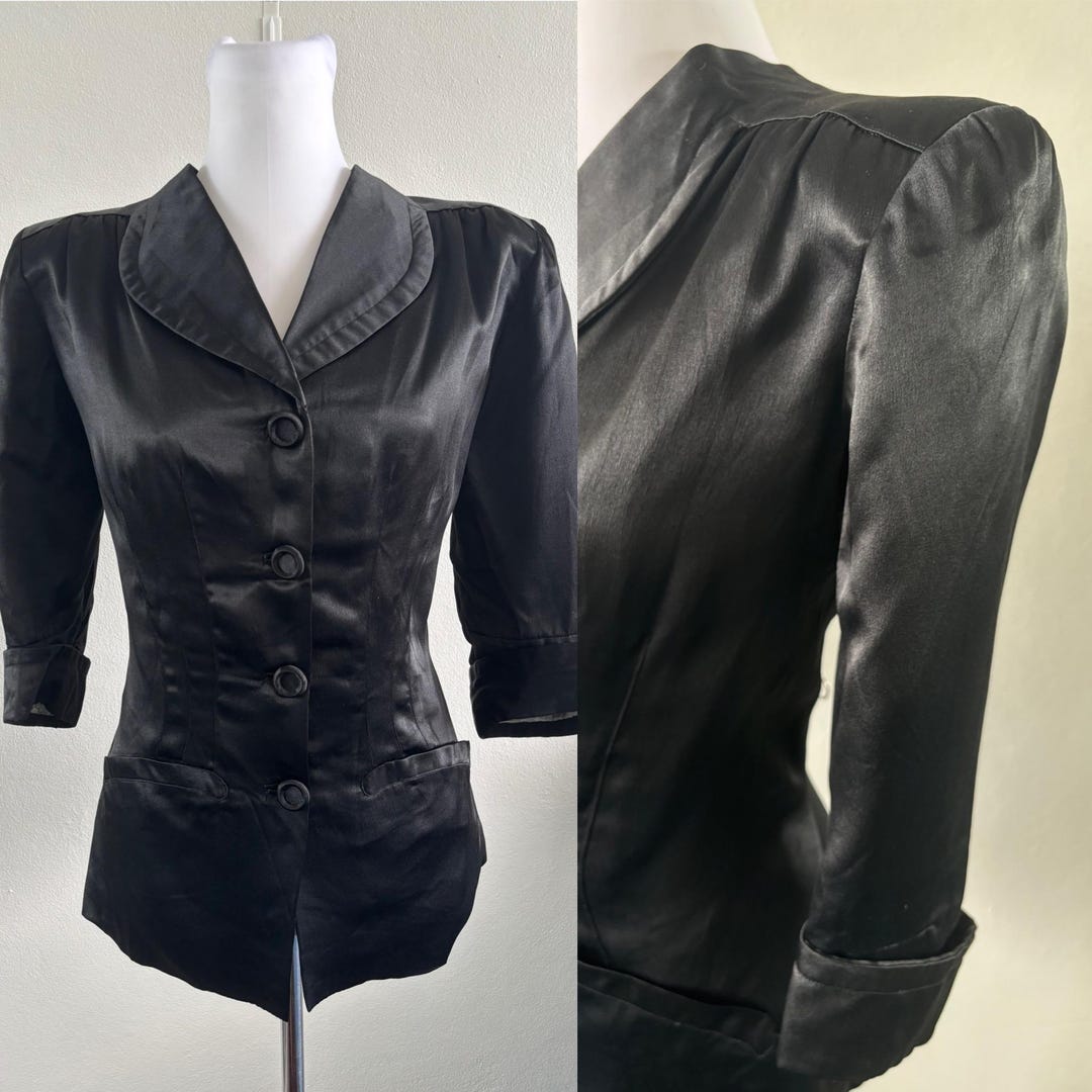 Vintage 40s Black Satin Jacket/padded Shoulders/size M/L - Etsy UK
