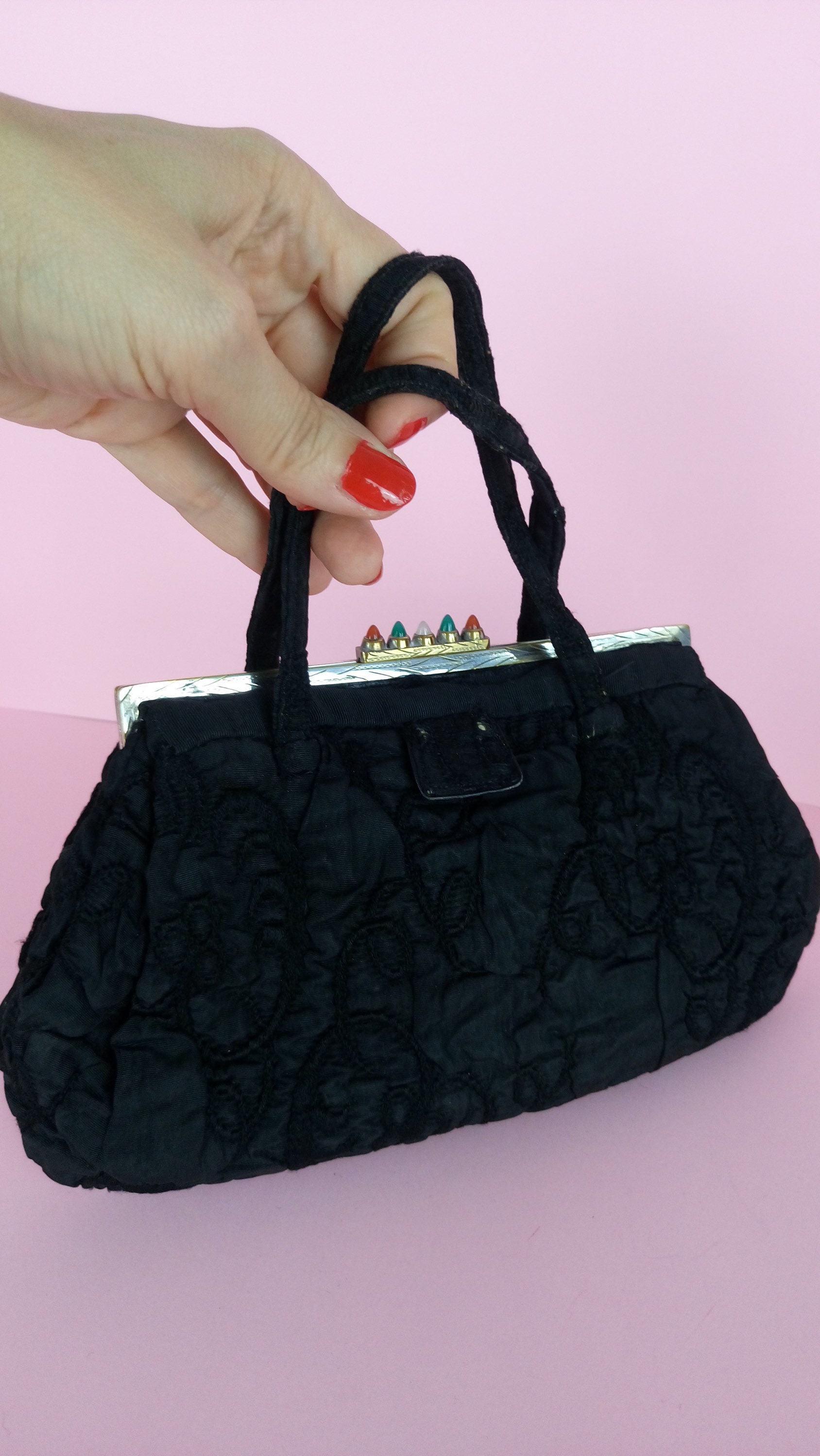 Vintage 30s black brocade handbag/Art Deco purse | Etsy