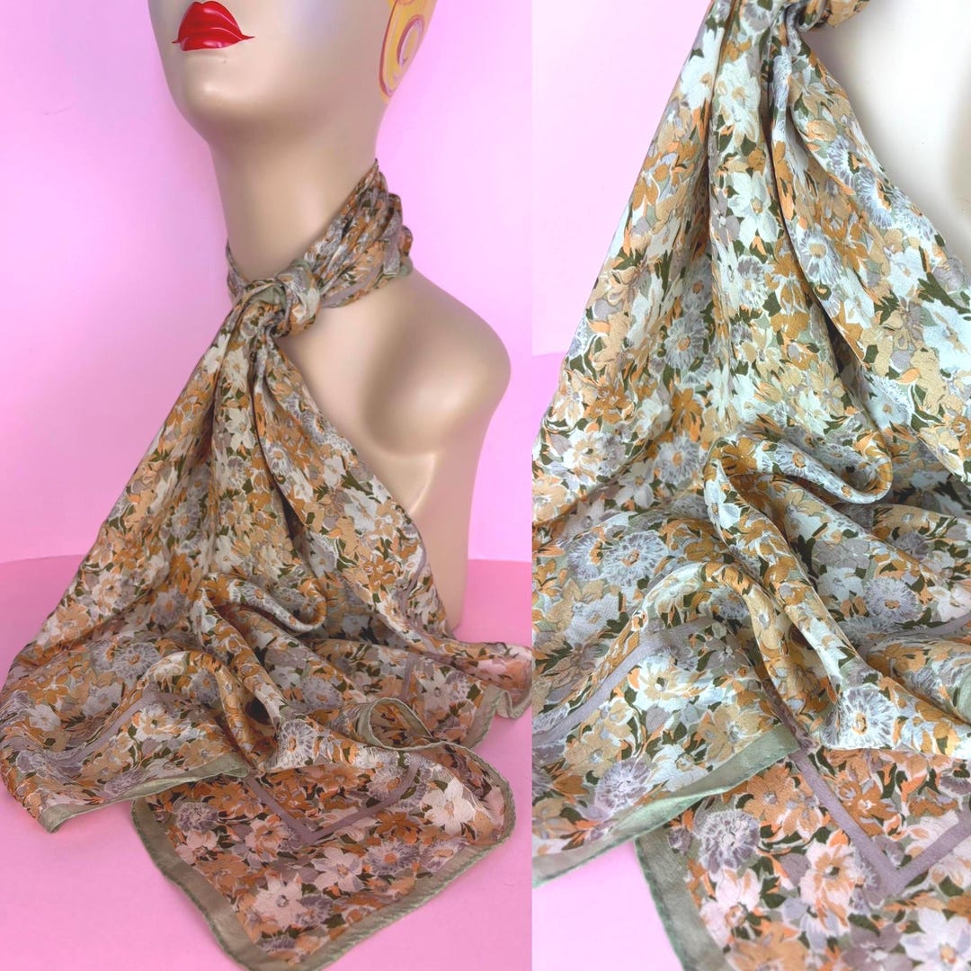 Vintage 50s Floral Silk Scarf/head Scarf - Etsy Australia