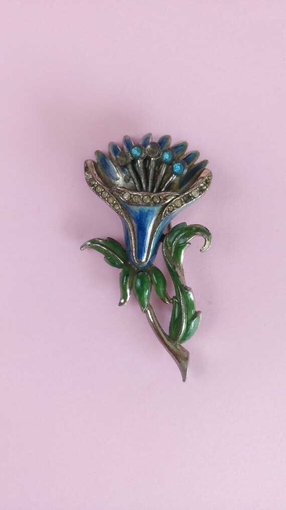 Vintage Antique enamel flower large brooch floral | Etsy