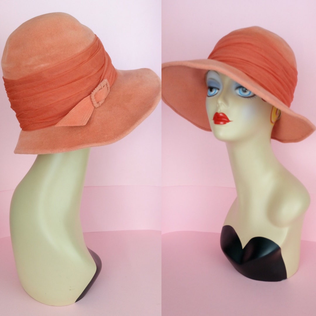 Vintage 60s Does 20s Salmon Pink Wool Hat With Buckle - Etsy