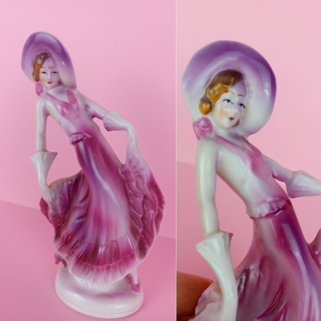 Vintage Art Deco German Ceramic Flapper Girl Holding Pink Dress ...