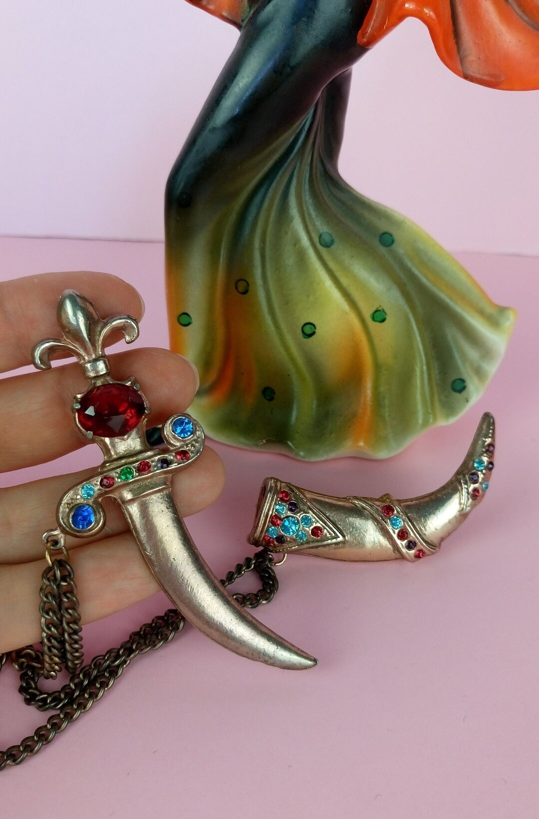 Vintage 1940s Urie Mandle Fleur De Lis Dagger Brooch Rhinestones ...