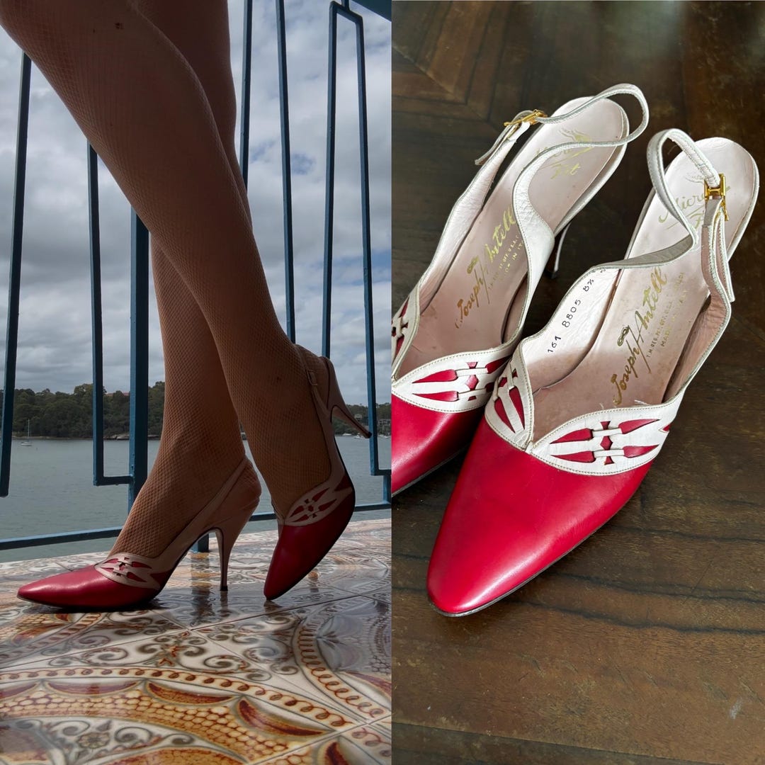 Vintage 50s Red and Pink Stiletto/sling Back/ Pointy Shoes by Joseph H ...