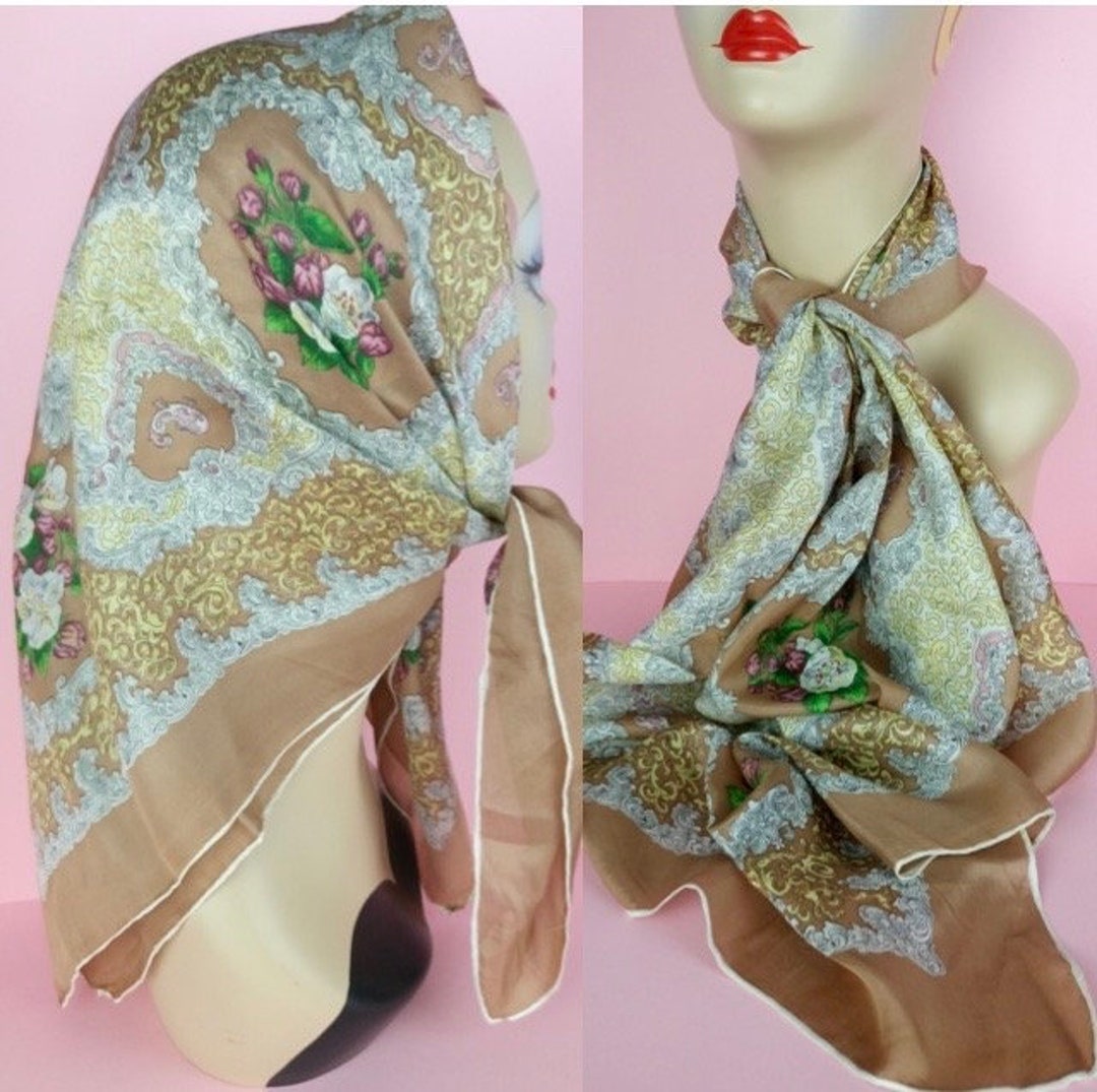 Vintage 40s Silk Rayon Floral Scarf/head Scarf - Etsy