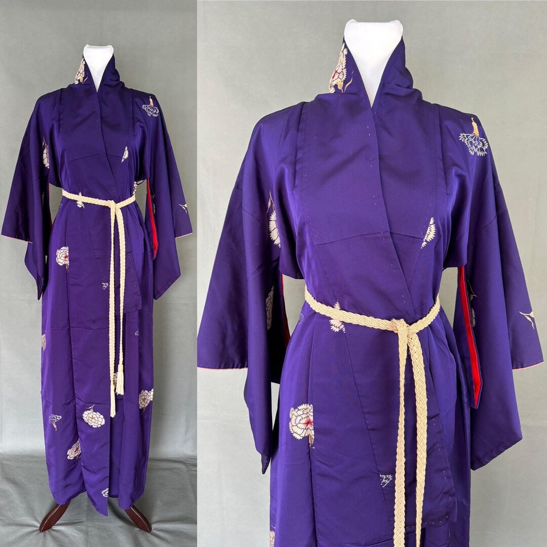 Vintage Purple Floral Japanese Kimono/robe/duster/lounging Wear/vintage ...