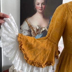 Rococo Style Mustard Yellow Cotton and White Lace Open Robe/period ...