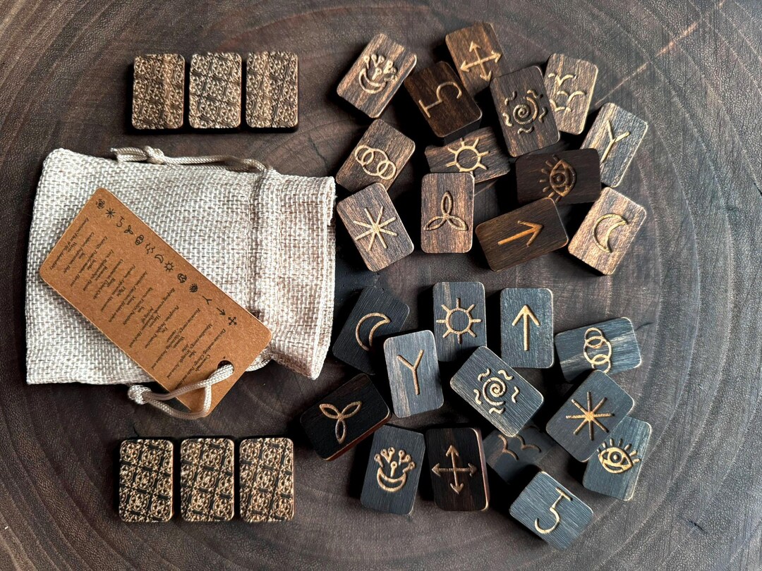 Wooden Engraved Witches Runes, 13 Runes Gift Set, Black or Brown ...