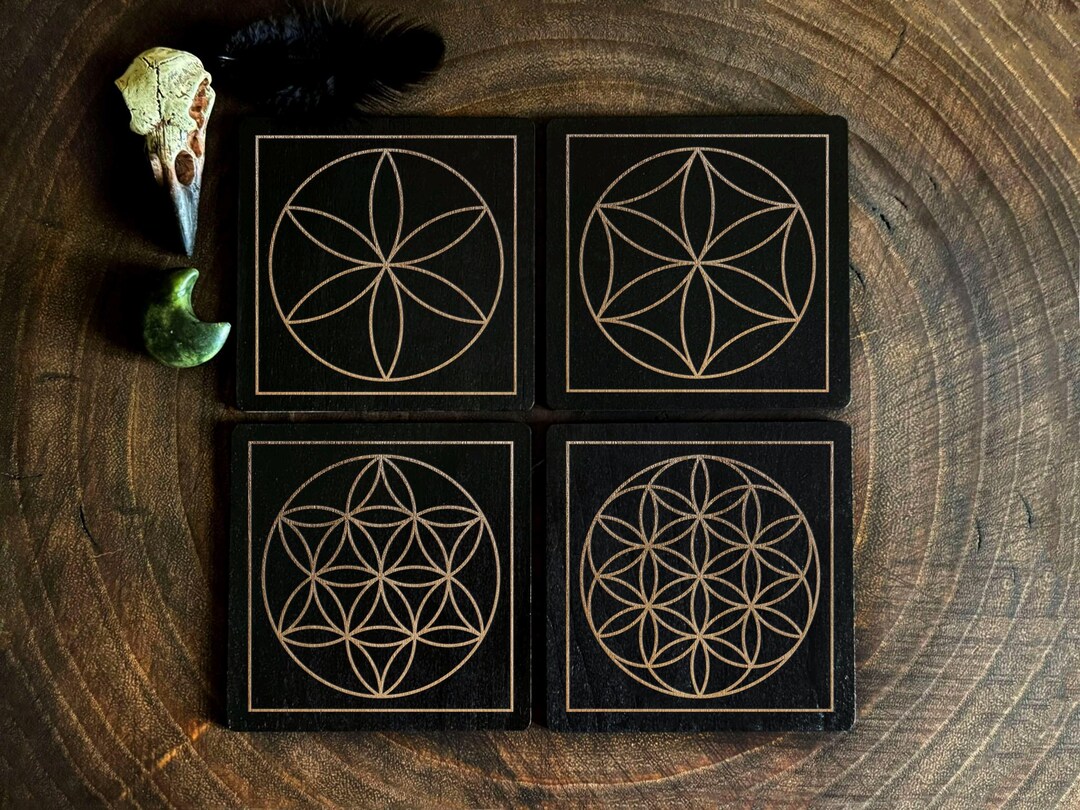 Witch Mark Daisy Wheel Hexafoil Engraved Wooden Coasters, Gothic Witchy ...