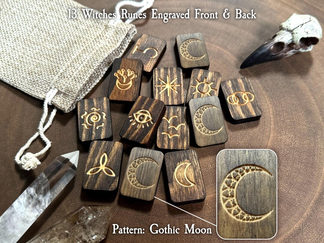 Wooden Engraved Witches Runes, 13 Runes Gift Set, Engraved Both Sides ...