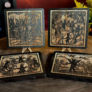 Woodcut Witch & Devil Solid Wood Coasters, Gothic Witchy Decor, Pagan ...