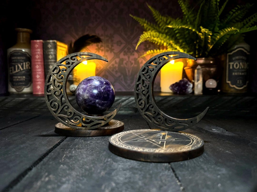 Unique Pentagram Sphere Stand - Crescent Moon - Choose From 5 Base ...