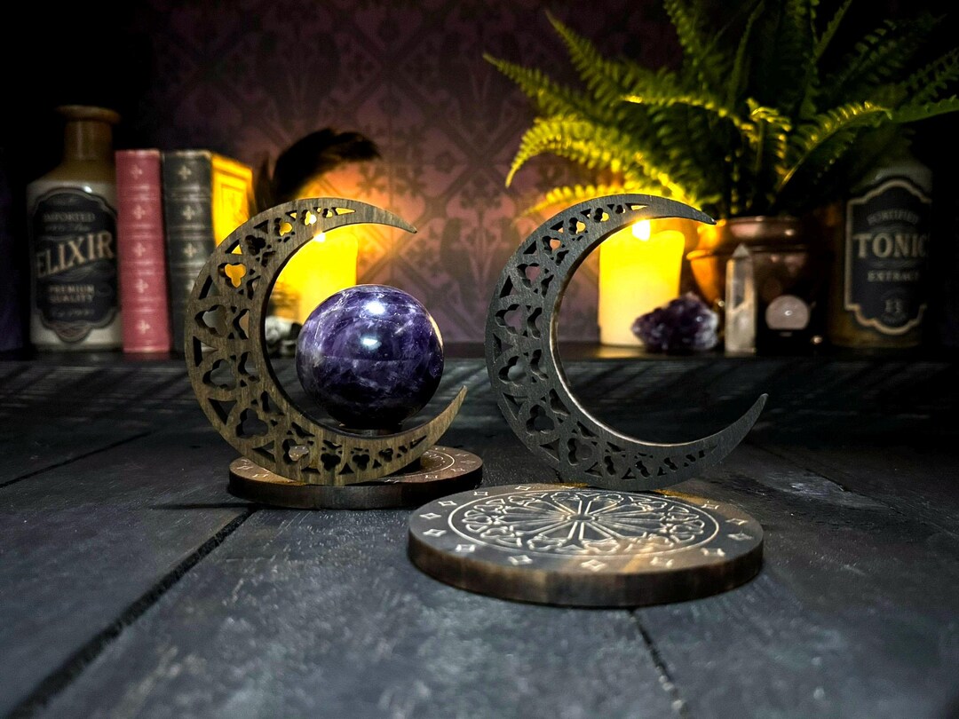 Rustic Engraved Crescent Moon Stand for Your Crystal Collection 5 Base ...