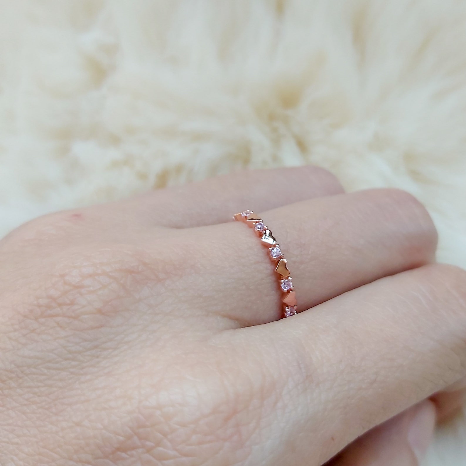 Rose Gold Half Eternity Band With Heart - Sterling Silver Band With ...