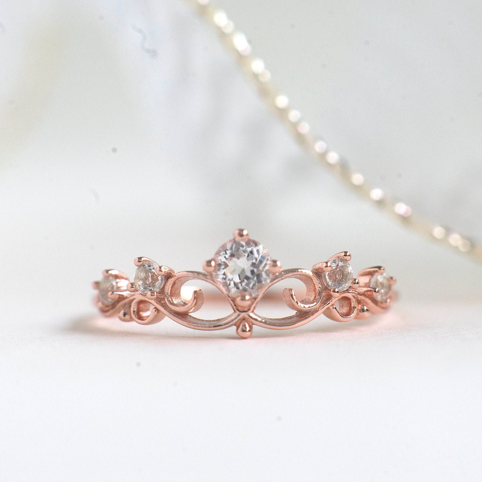 Princess Ring Rose Gold - Sterling Silver Ring With White Topaz - Crown ...