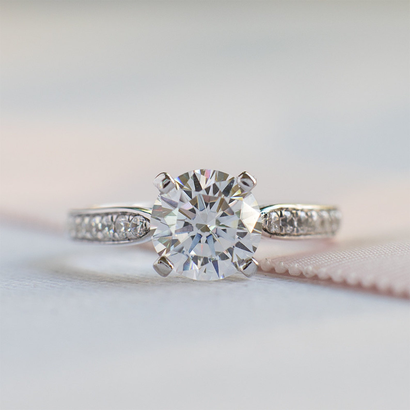 Art Deco Engagement Ring - Round Cut Engagement Ring - Wedding Ring ...
