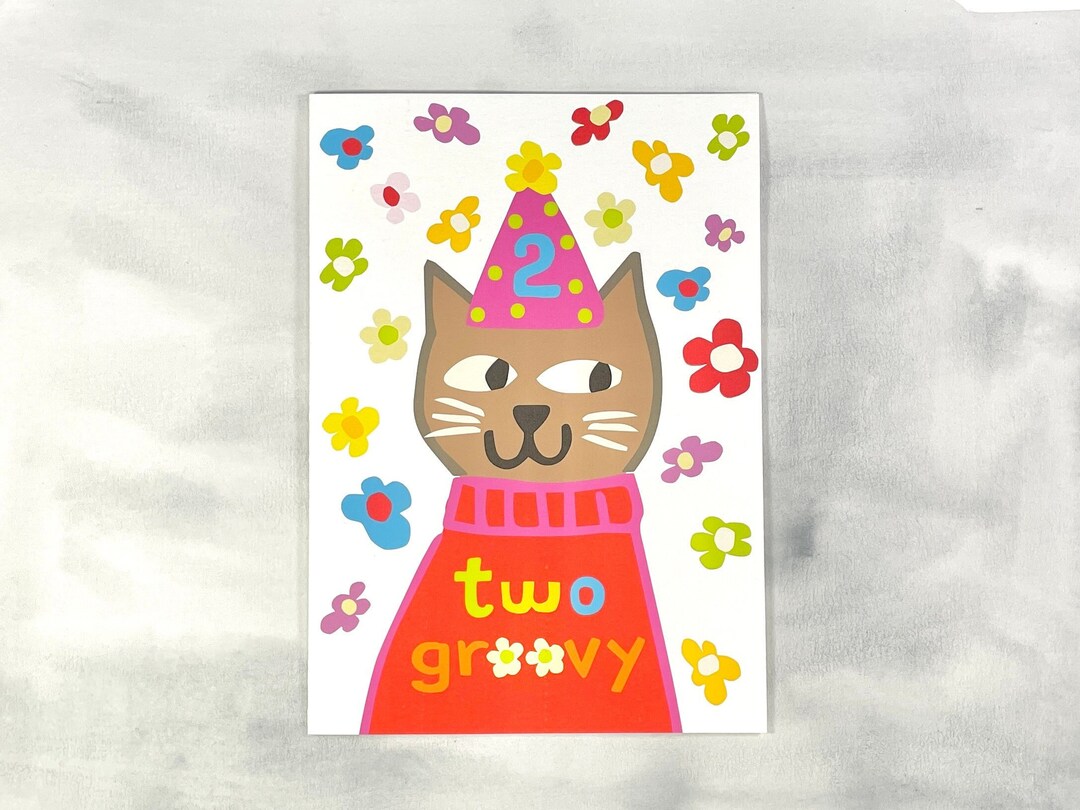 2nd Birthday Cat Card – Two Groovy Kitty Lover Card - Etsy