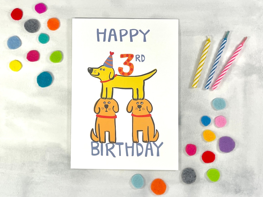 3rd Birthday Card - Cute Dogs Greeting Card - Third Birthday Dog Card ...
