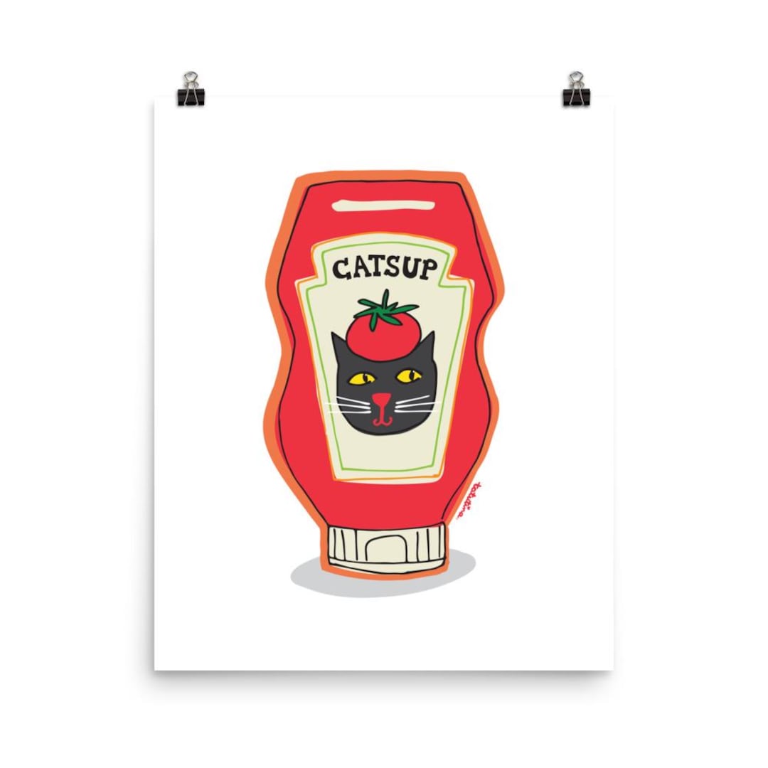 Ketchup Bottle Art Print - Catsup - Black Cat Lover - Fun Kitchen Art ...