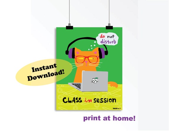 Virtual Class in Session Sign Instant Download for Cat - Etsy