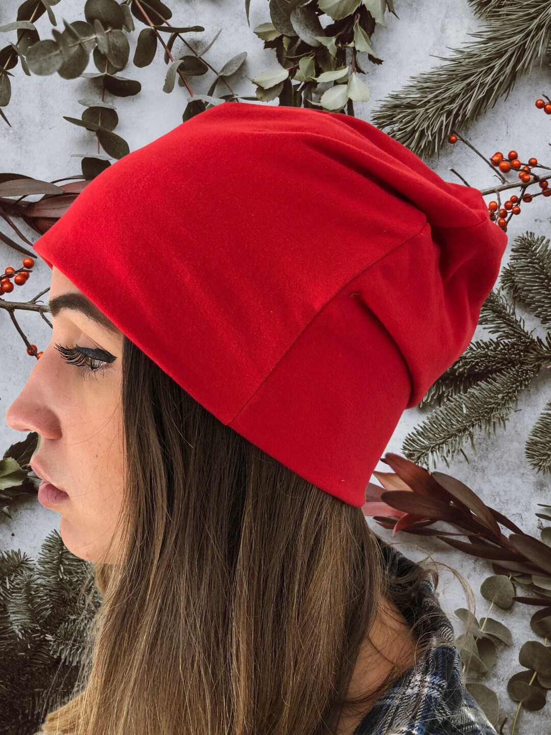 Unisex Beanie Slouch Hat Red Slouchy Skull Cap Cotton Knit Toque, - Etsy