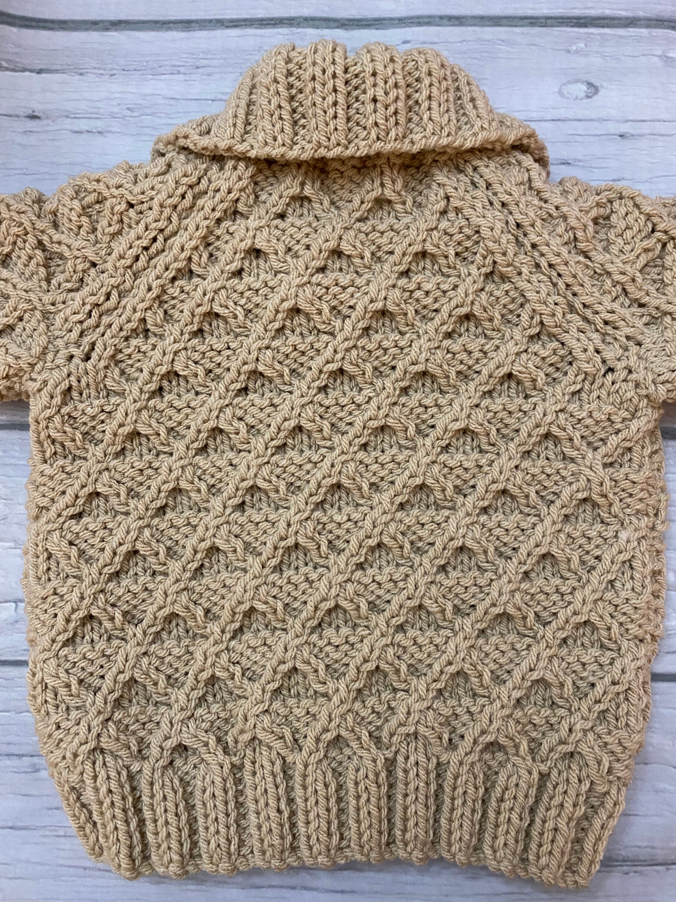 Beige/fawn/buff Chunky Hand Knitted 6-12 Months Baby Collar Cardigan ...