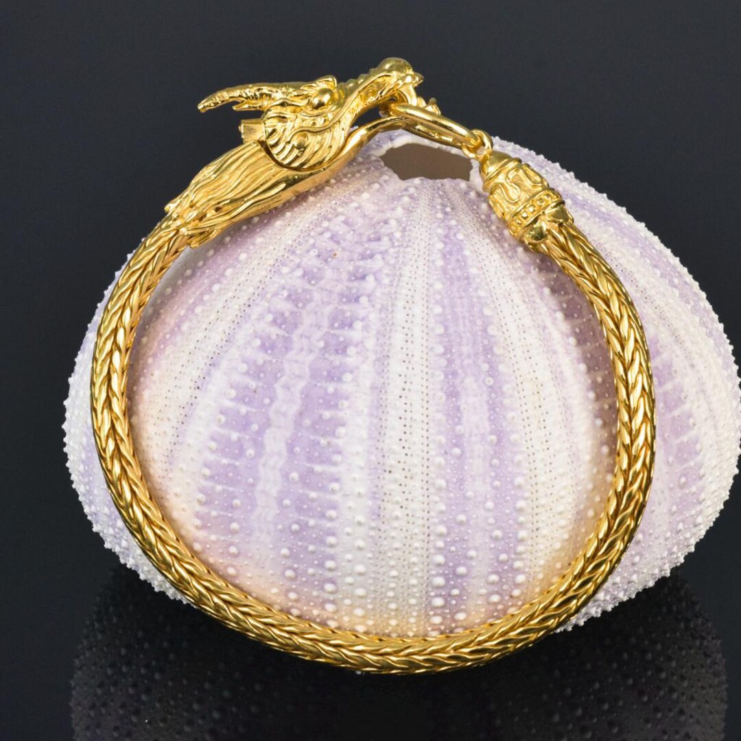 Dragon Head Link Cain Bracelet Sterling Silver & Gold Vermeil Handmade in Bali 38.79g - Etsy