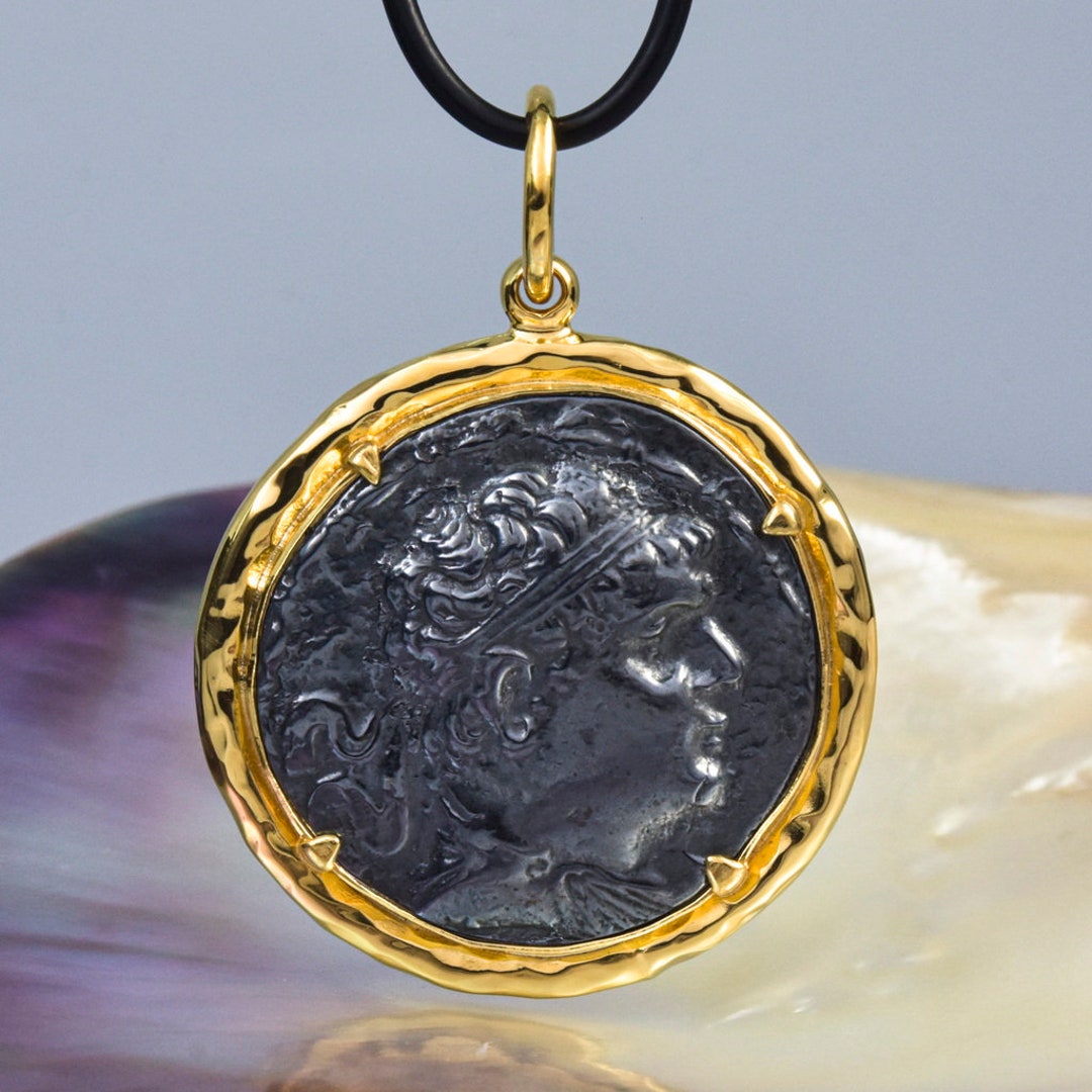 Ancient Antiochus Greek Coin Repro Pendant Gold Vermeil Sterling Silver ...