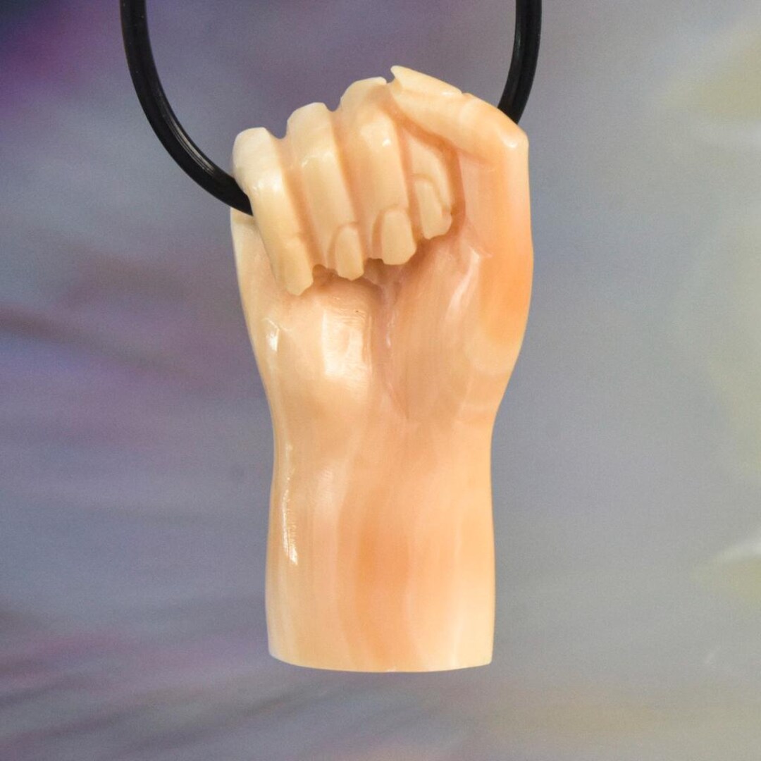 Raised Fist Hand Mano Gesture Amulet Charm Apricot Trumpet Shell ...