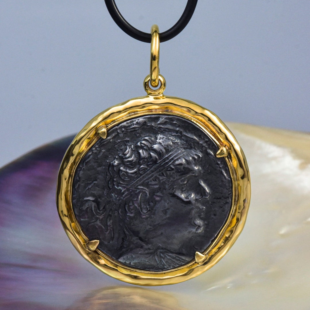 Ancient Antiochus Greek Coin Repro Pendant Gold Vermeil Sterling Silver ...