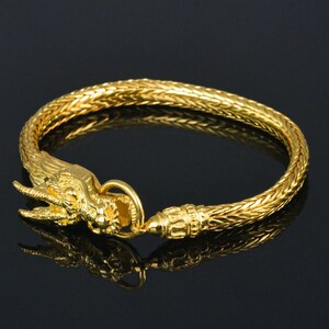 Dragon Head Link Cain Bracelet Sterling Silver & Gold Vermeil Handmade in Bali 38.79g - Etsy